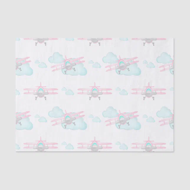 Kids Pink Airplane Flying Aviation Birthday Tissue Paper | Zazzle