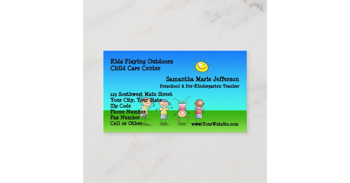 Kids Playing Outdoors Child Care Childcare Center Business Card | Zazzle