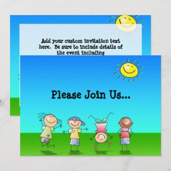Kids Playing Outdoors on a Sunny Day Invitation | Zazzle