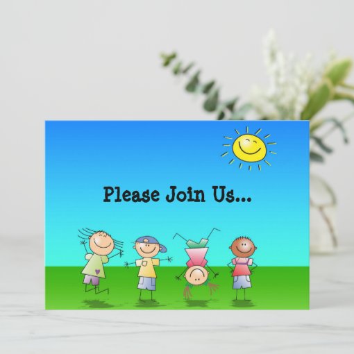 Kids Playing Outdoors on a Sunny Day Invitation | Zazzle