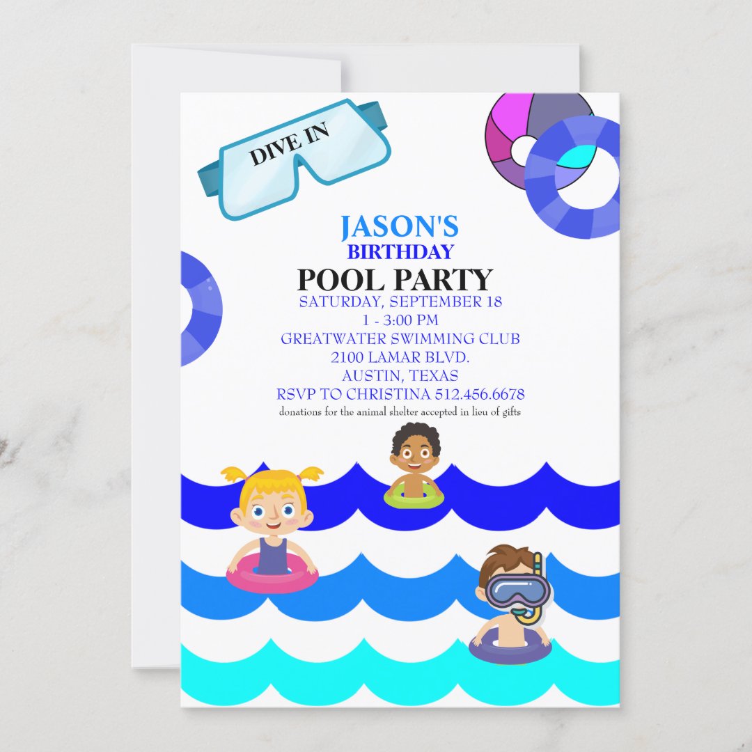 Kid's Pool Party Birthday Invitation | Zazzle