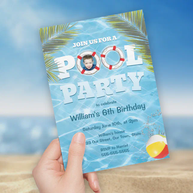 Kids Pool Party Invitation - Custom Photo Upload | Zazzle