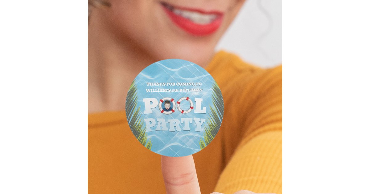 Kids Pool Party Stickers - Birthday Party Supplies | Zazzle