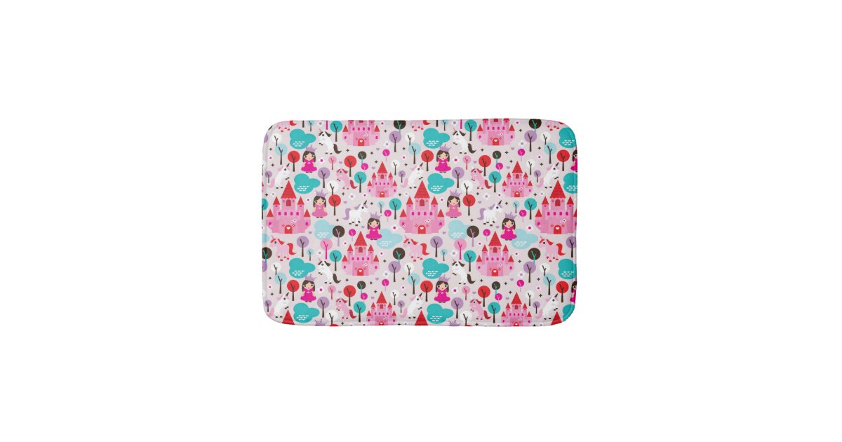 kids princess castle and unicorn bathroom mat | Zazzle
