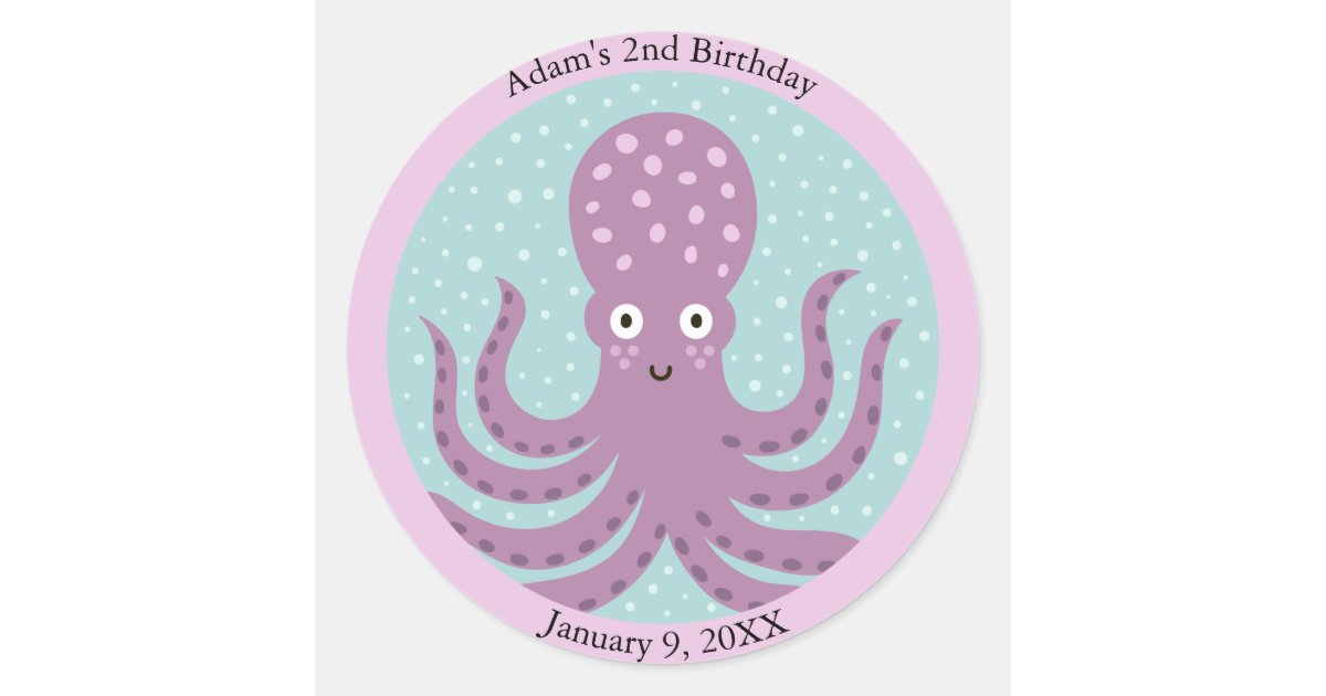 Kids Purple Octopus Under the Sea Birthday Classic Round Sticker | Zazzle