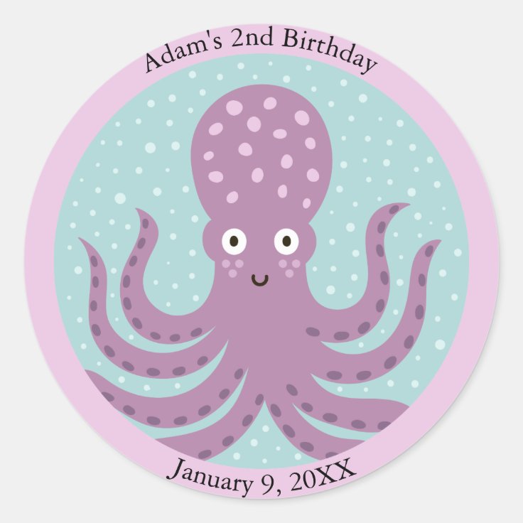 Kids Purple Octopus Under the Sea Birthday Classic Round Sticker | Zazzle
