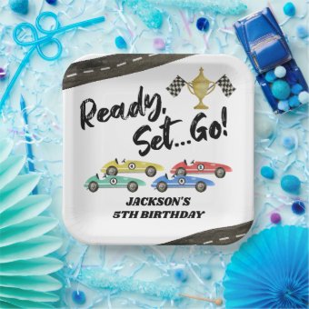 Kids Race Car Any Age Birthday Party Paper Plates | Zazzle