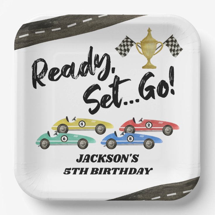 Kids Race Car Any Age Birthday Party Paper Plates | Zazzle
