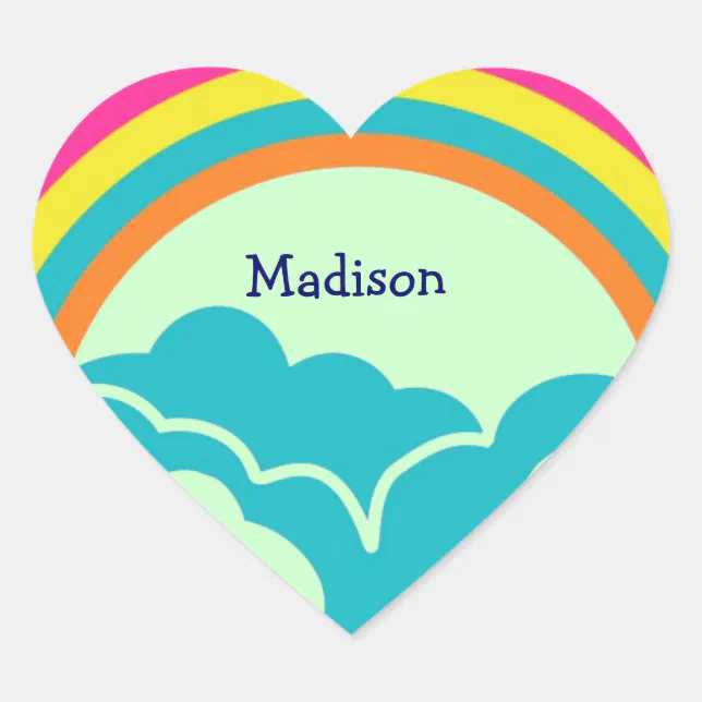 Kids Rainbow Heart Name Stickers | Zazzle