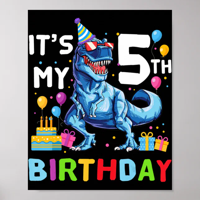 Kids Rawr I'm 5 5th Birthday T Rex Dinosaur Party Poster | Zazzle