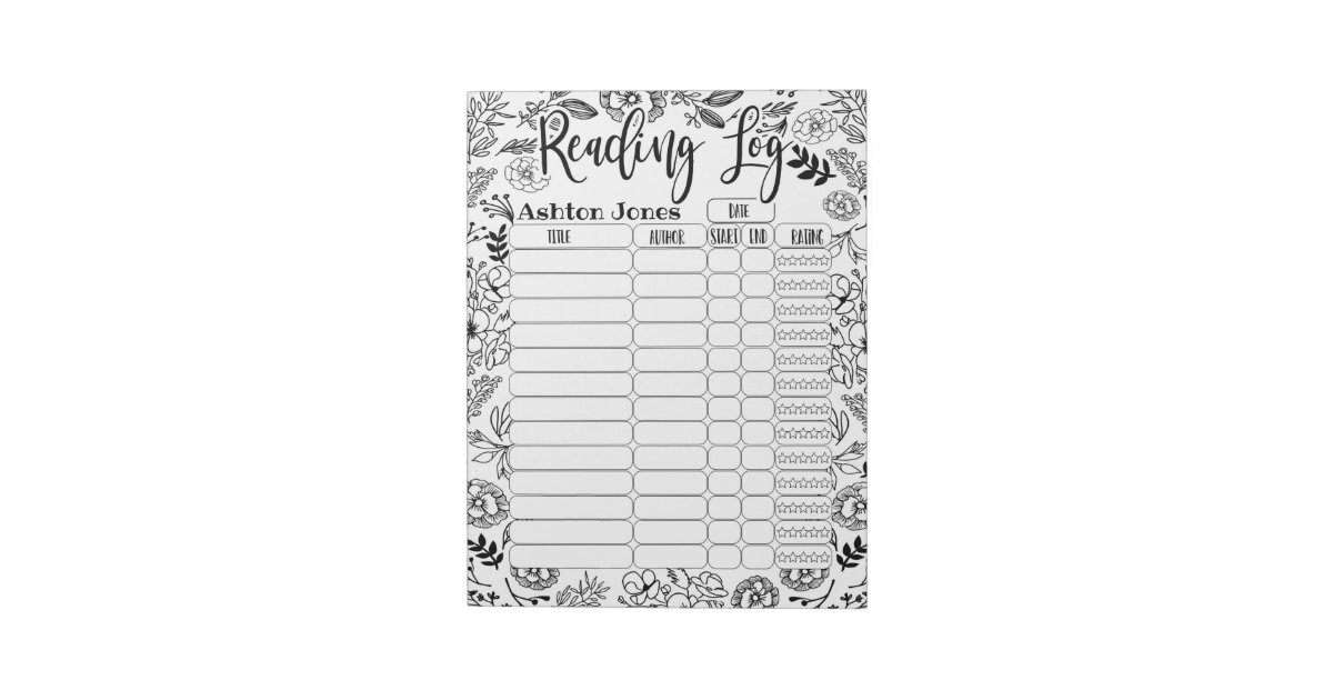 Kids Reading log, homeschool reading log, coloring Notepad | Zazzle