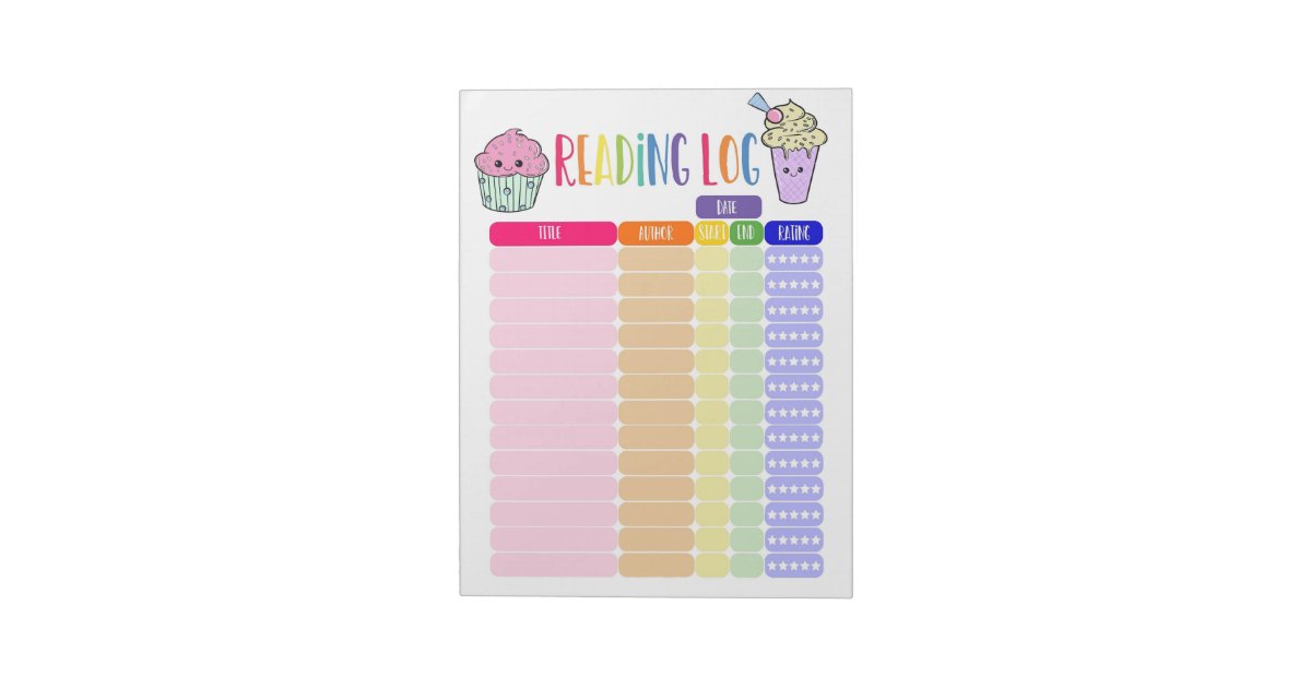 Kids Reading log homeschool reading log, cupcake Notepad | Zazzle