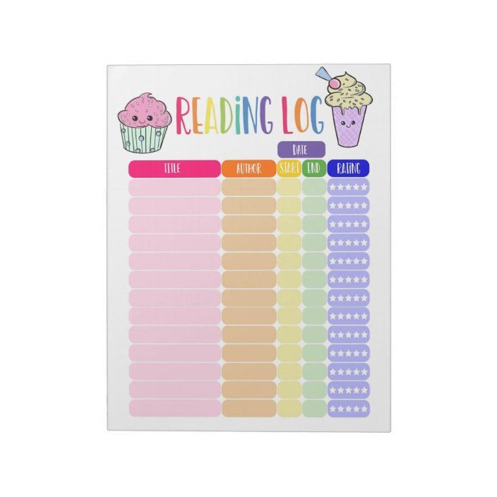 Kids Reading log homeschool reading log, cupcake Notepad | Zazzle.com