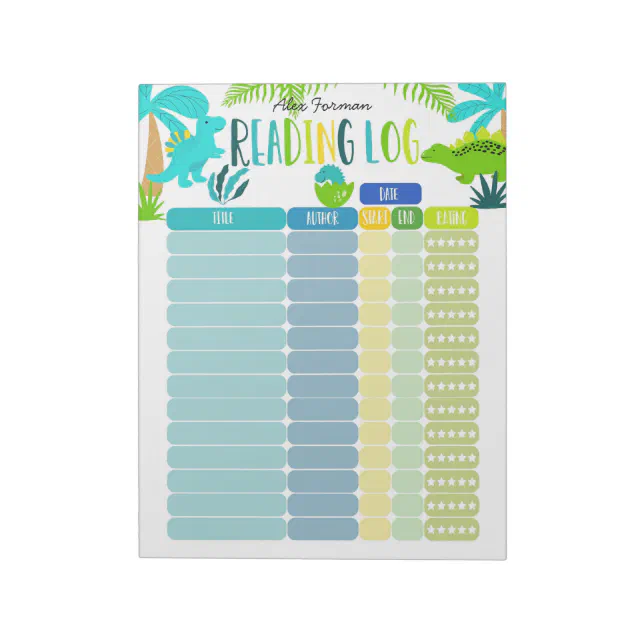 Kids Reading log homeschool reading log, dinosaur Notepad | Zazzle