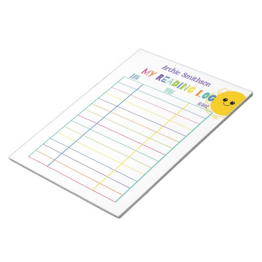 Kids Reading log homeschool reading log, sun Notepad | Zazzle