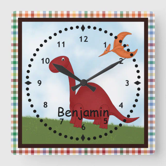 Kids' Red Dinosaur Wall Clock | Zazzle