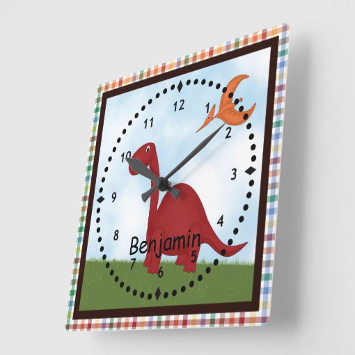 Kids' Red Dinosaur Wall Clock | Zazzle