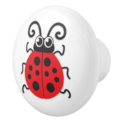 Kids red ladybug ladybird insect graphic doorknob ceramic knob | Zazzle
