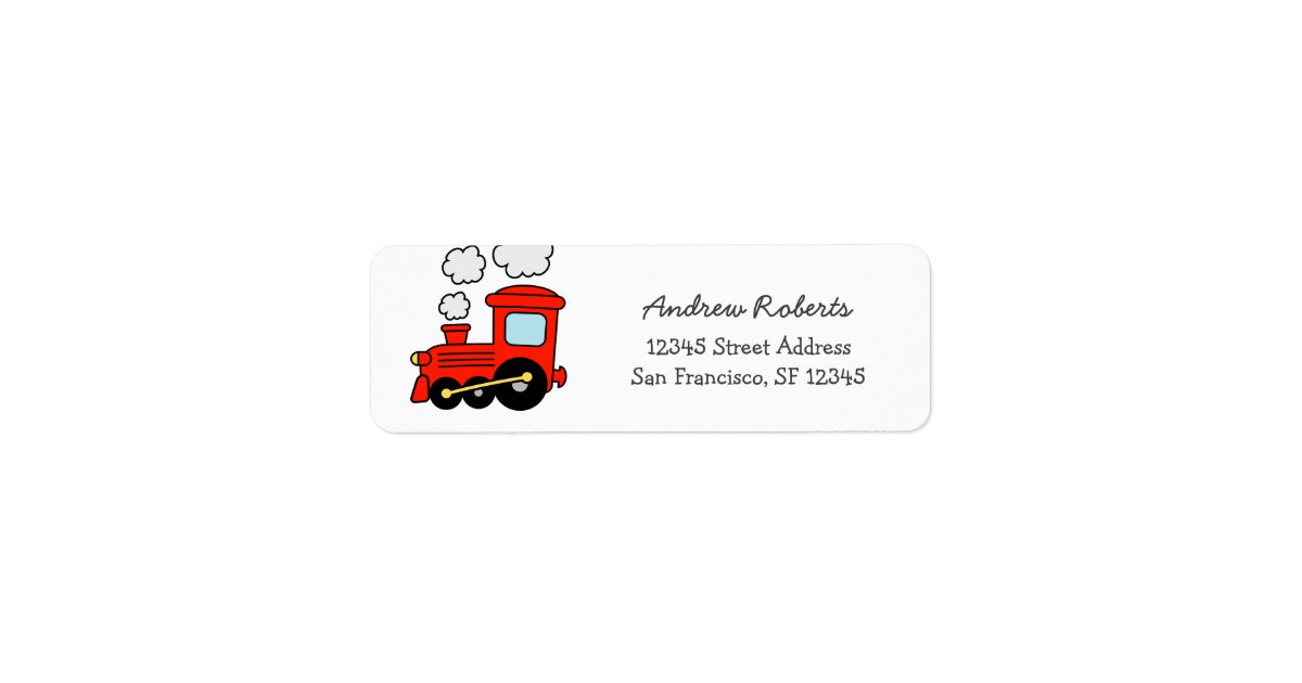 Kids red toy choo choo train return address labels | Zazzle