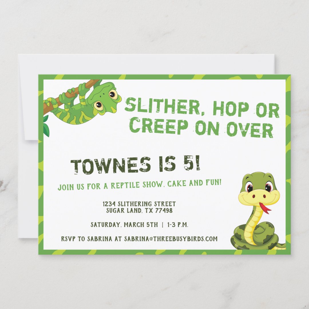 Kids Reptile Birthday Party | Snake & Lizard Invitation | Zazzle