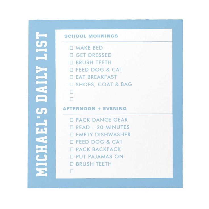 Kids Responsibility Getting Ready AM PM Checklist Notepad | Zazzle