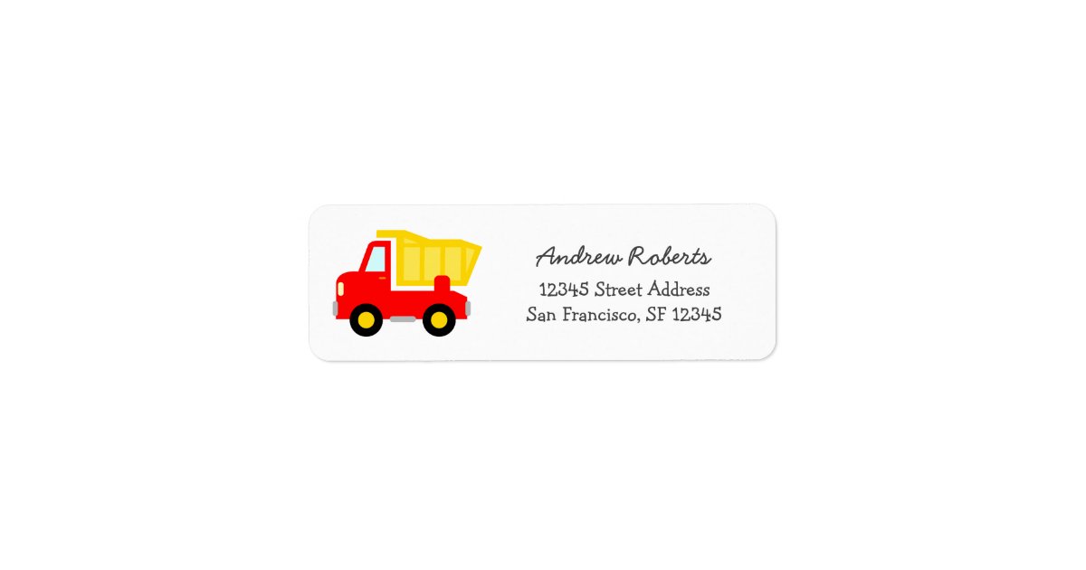 Kids Return Address Labels with toy dump truck | Zazzle