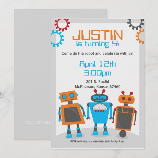 Kids Robot Birthday Party Invitations | Zazzle