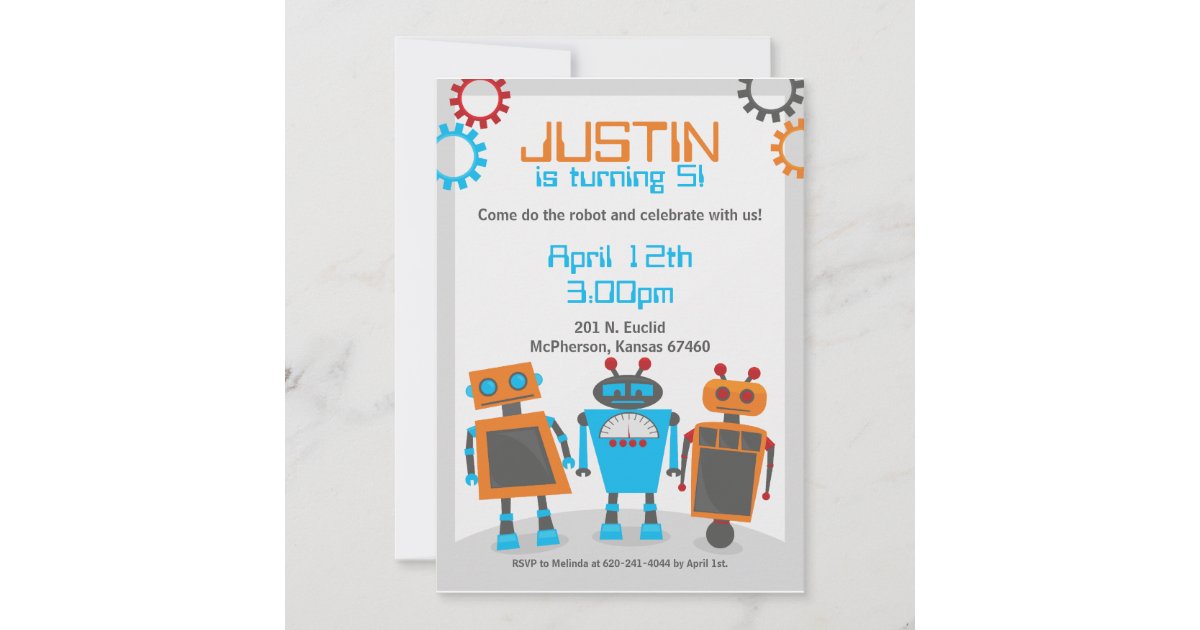 Kids Robot Birthday Party Invitations | Zazzle