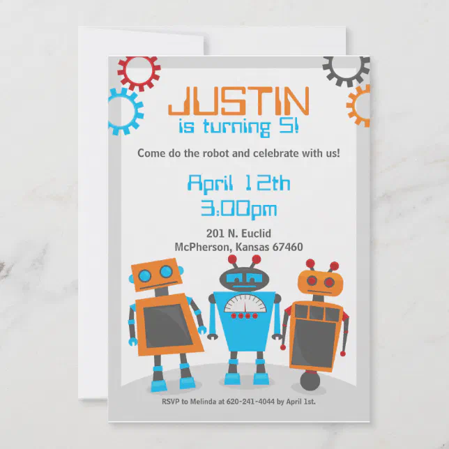 Kids Robot Birthday Party Invitations | Zazzle