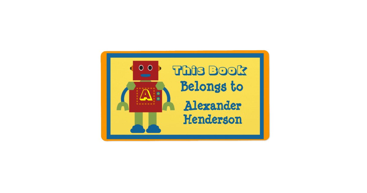 Kids Robot Monogram Book Sticker | Zazzle