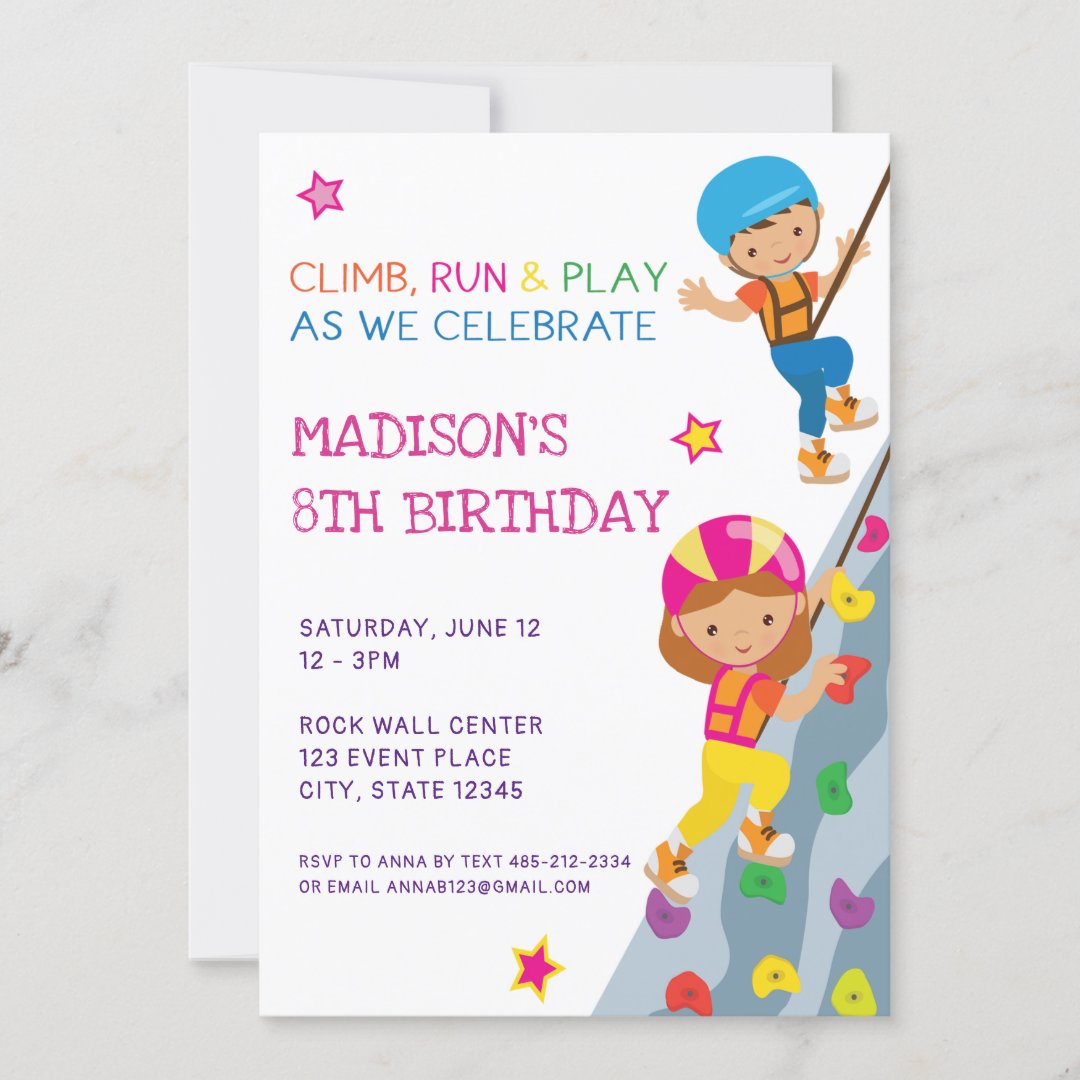 Kid's Rock Climbing Birthday Party Invitation | Zazzle