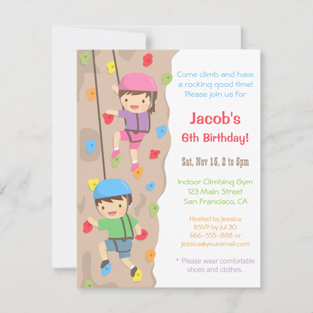 Kids Rock Climbing Birthday Party Invitations | Zazzle
