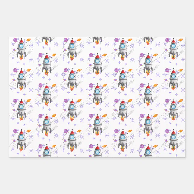 Kids Rocket Ship Space Travel Wrapping Paper Sheets | Zazzle