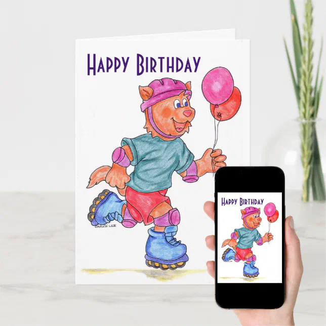 Kids Roller Skating Birthday Card | Zazzle