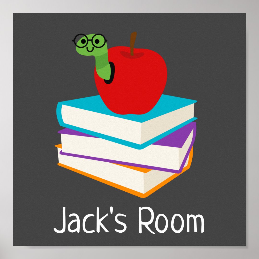 Kid's Room name poster with bookworm | Zazzle