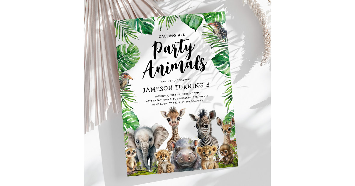 Kids Safari Party Animals Birthday Invitation | Zazzle