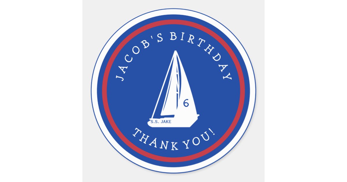 Kid's Sailboat Birthday Thank You Boat Stickers | Zazzle