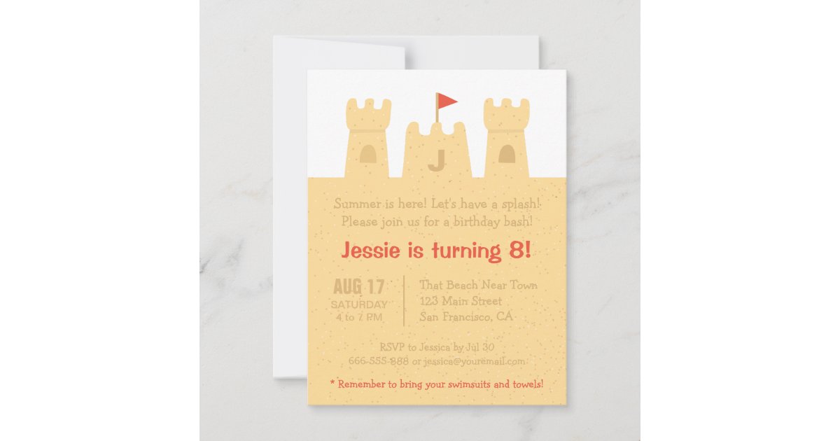 Kids Sandcastles Beach Birthday Party Invitation | Zazzle