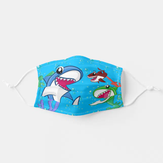 Kids Shark Cartoon Underwater Blue Sea Ocean Adult Cloth Face Mask | Zazzle