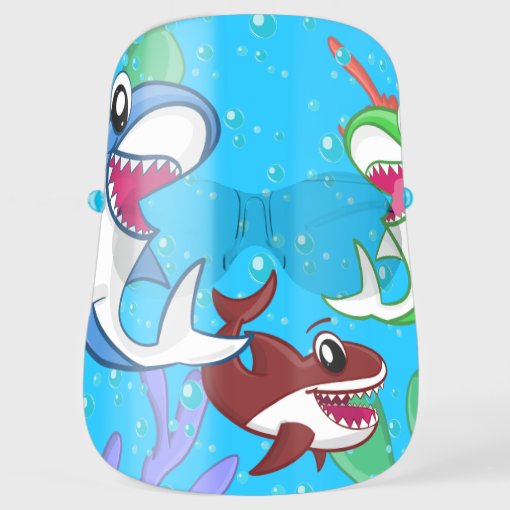 Kids Shark Cartoon Underwater Blue Sea Ocean Face Shield | Zazzle