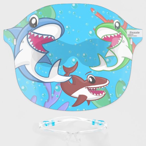 Kids Shark Cartoon Underwater Blue Sea Ocean Face Shield | Zazzle