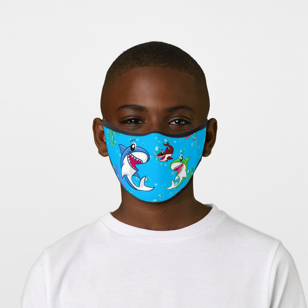 Kids Shark Cartoon Underwater Blue Sea Ocean Premium Face Mask | Zazzle