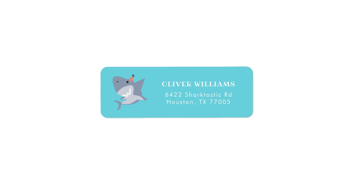 Kids Shark Theme Party Return Address Label | Zazzle