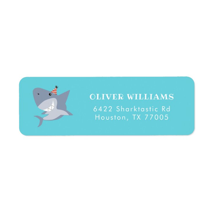 Kids Shark Theme Party Return Address Label | Zazzle