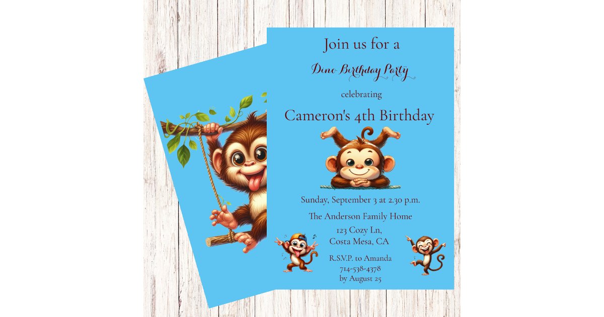 Kids Silly Monkey Jungle Theme Birthday Party Invitation | Zazzle