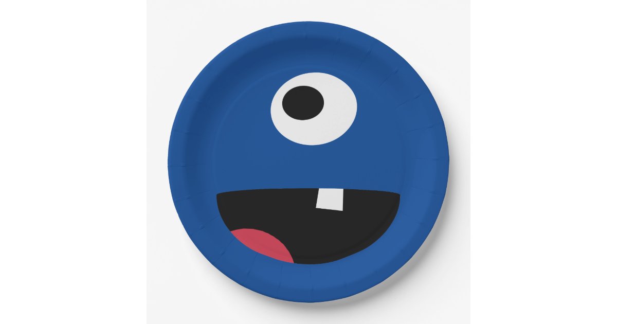 Kids Silly Monster Face Monsters Party Blue Cute Paper Plates | Zazzle