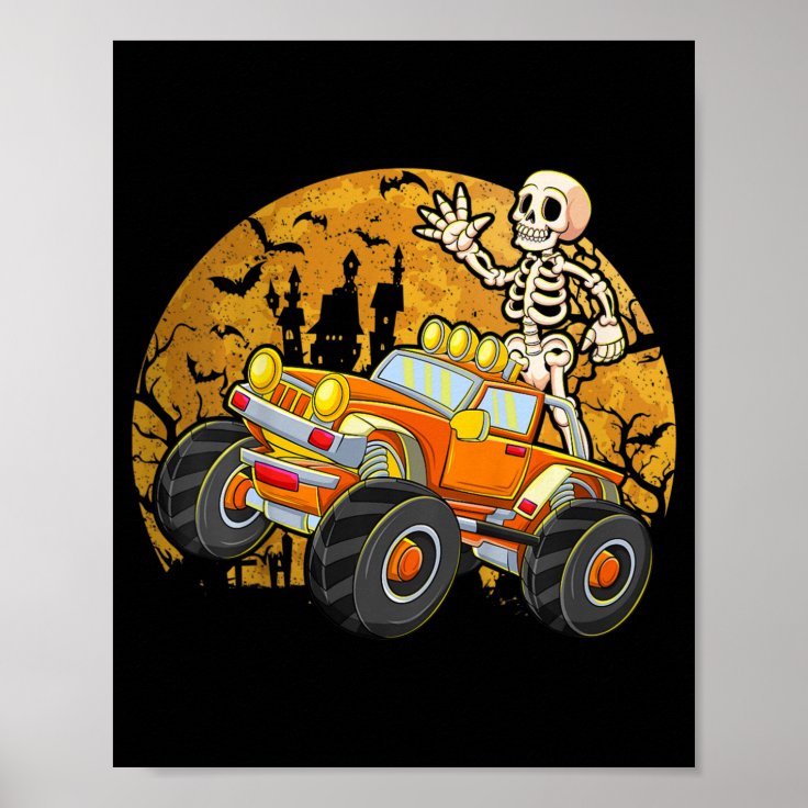 Kids Skeleton Riding Monster Truck Halloween Costu Poster | Zazzle