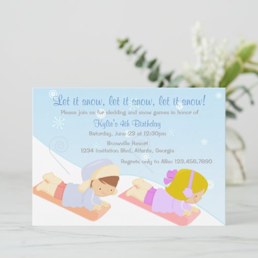 Kids Sledding and Snow Games Winter Birthday Party Invitation | Zazzle