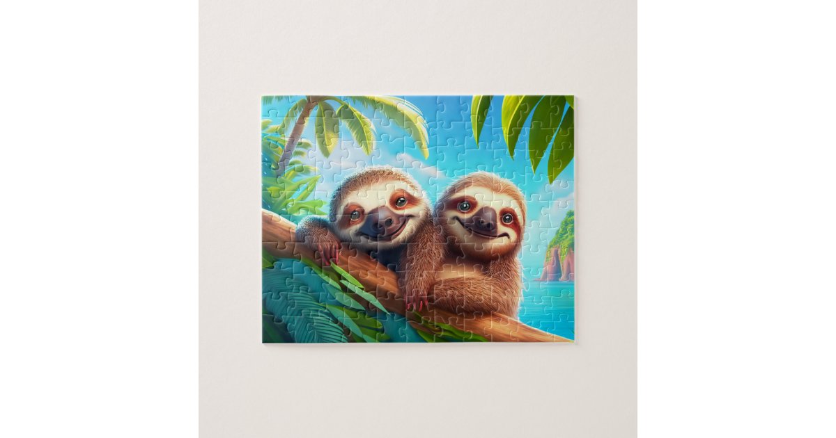 Kids Sloths Jigsaw Puzzle - Tropical | Zazzle