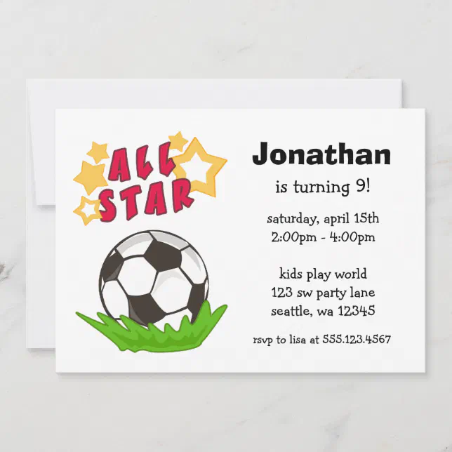 Kids Soccer All Star Birthday Party Invitations | Zazzle